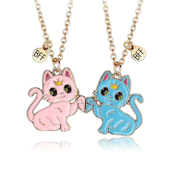 Cute Cartoon Magnetic Cat Necklace Set for Best Friends - 3 Color Opti ...