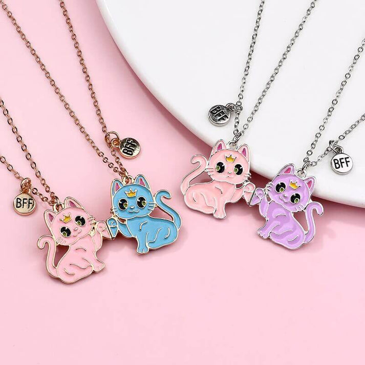Cute Cartoon Magnetic Cat Necklace Set for Best Friends - 3 Color Opti ...