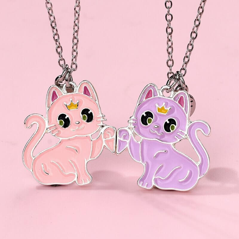 Cute Cartoon Magnetic Cat Necklace Set for Best Friends - 3 Color Opti ...