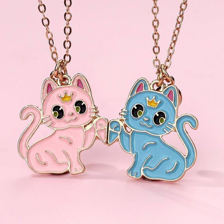 Cute Cartoon Magnetic Cat Necklace Set for Best Friends - 3 Color Opti ...